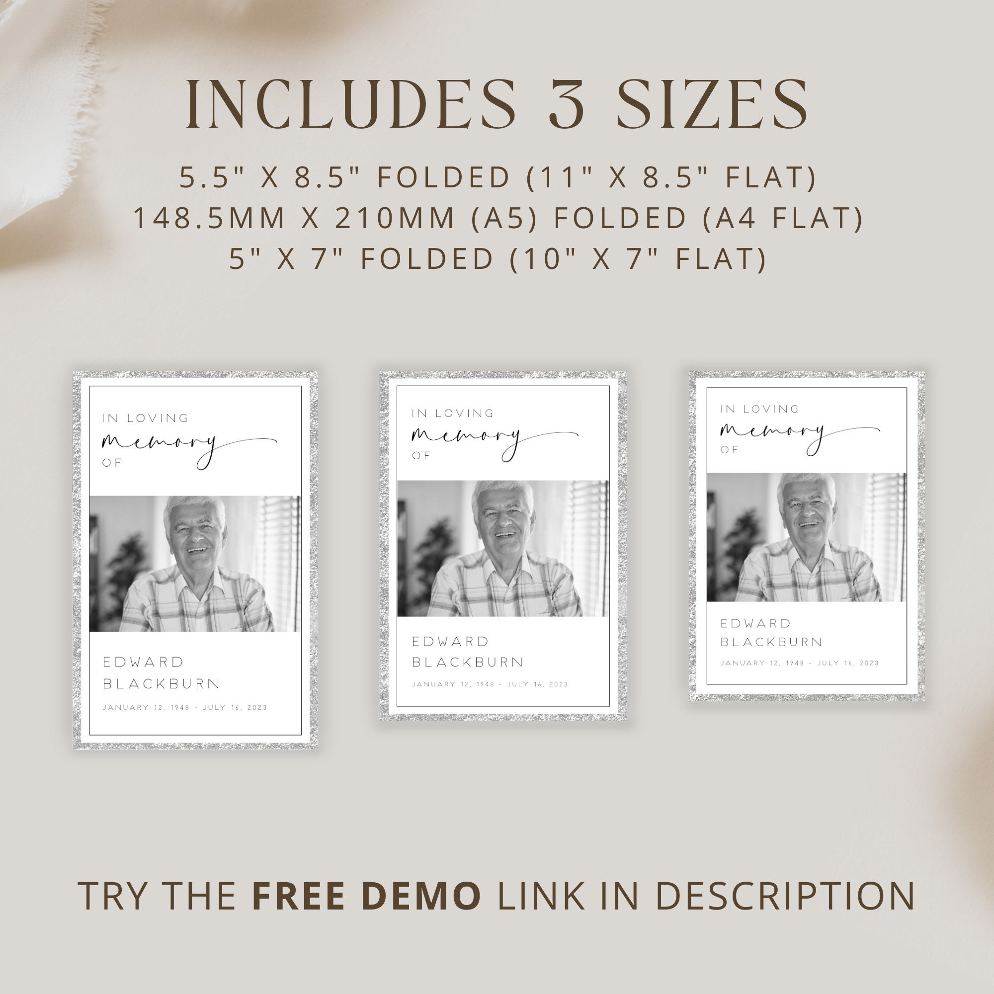 Sparkle Funeral Program Template, Printable Order of Service, Folded ...