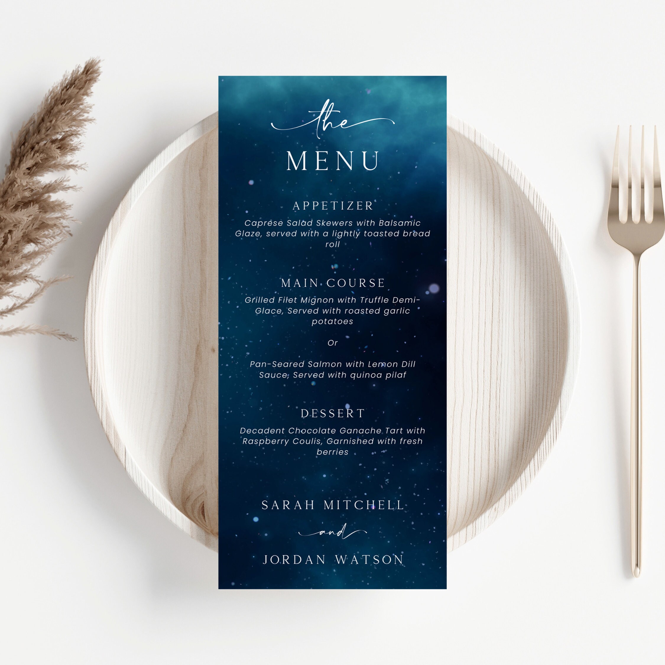 Starry Night Wedding Menu Template, Blue Celestial Dinner List ...