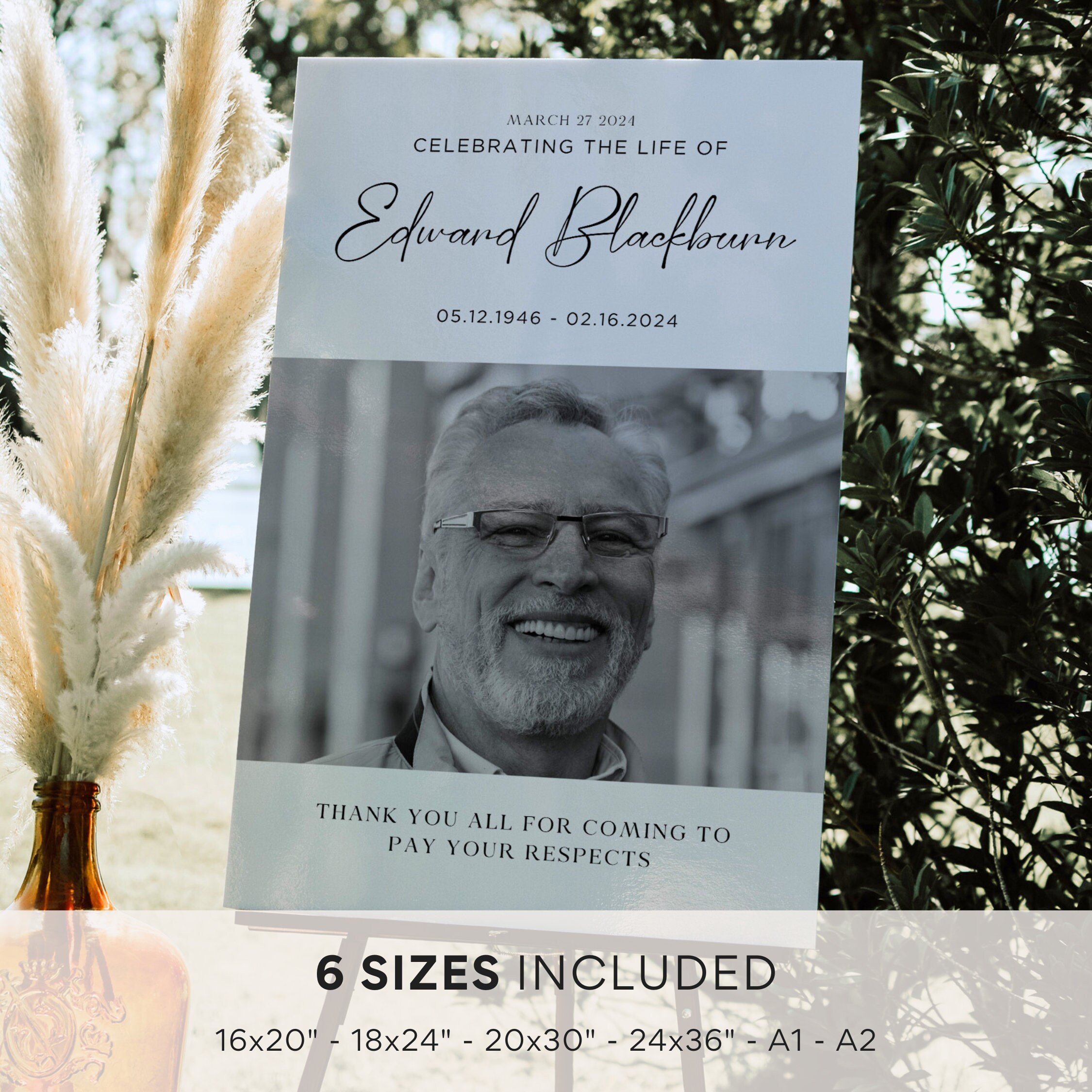 Minimal Funeral Poster for Man, Obituary Welcome Sign Template ...