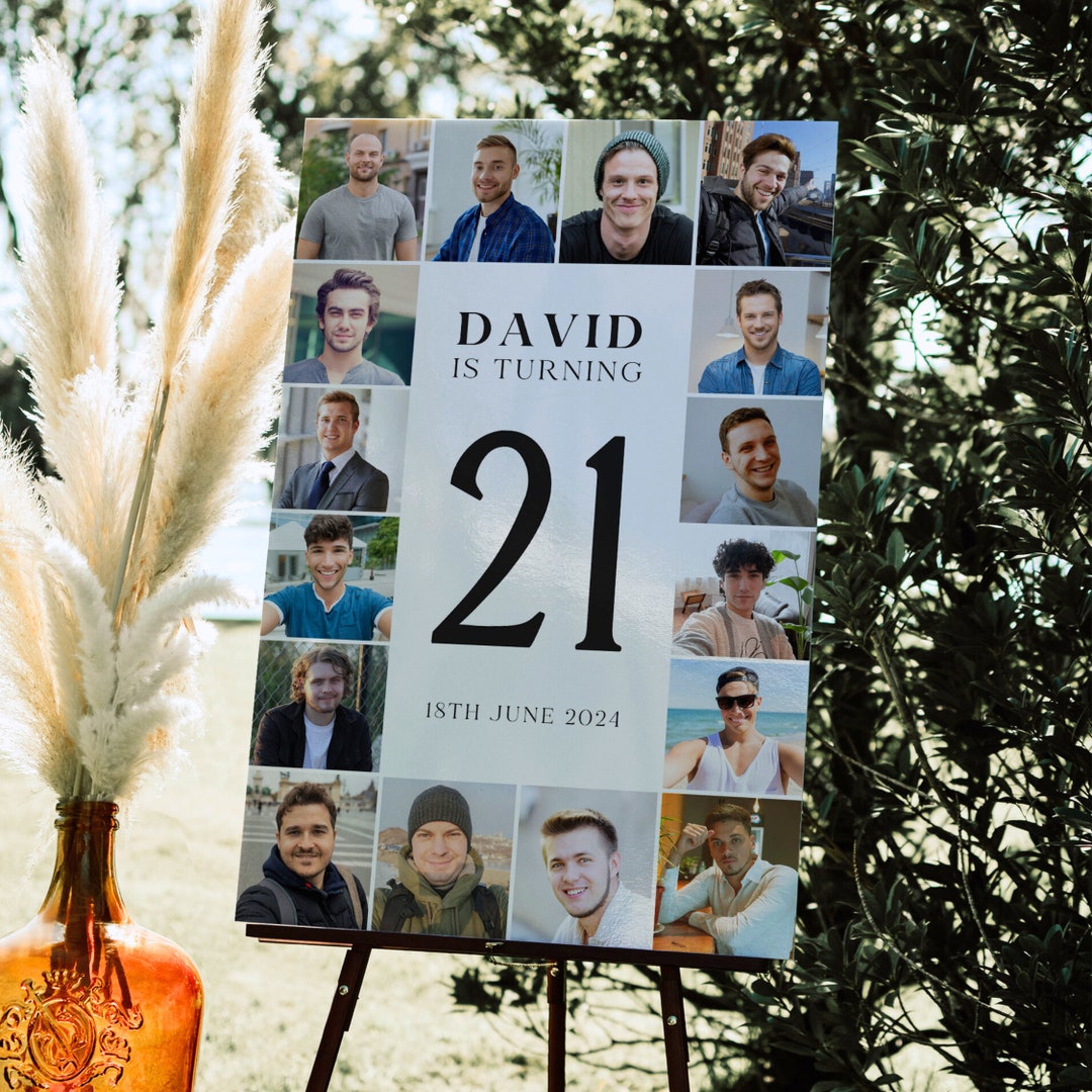 Birthday Collage Welcome Sign, 21st Photo Display Easel, Editable ...