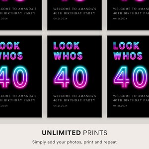 Neon 40th Birthday Party Welcome Sign, Neon Shine Birthday Poster, Any ...