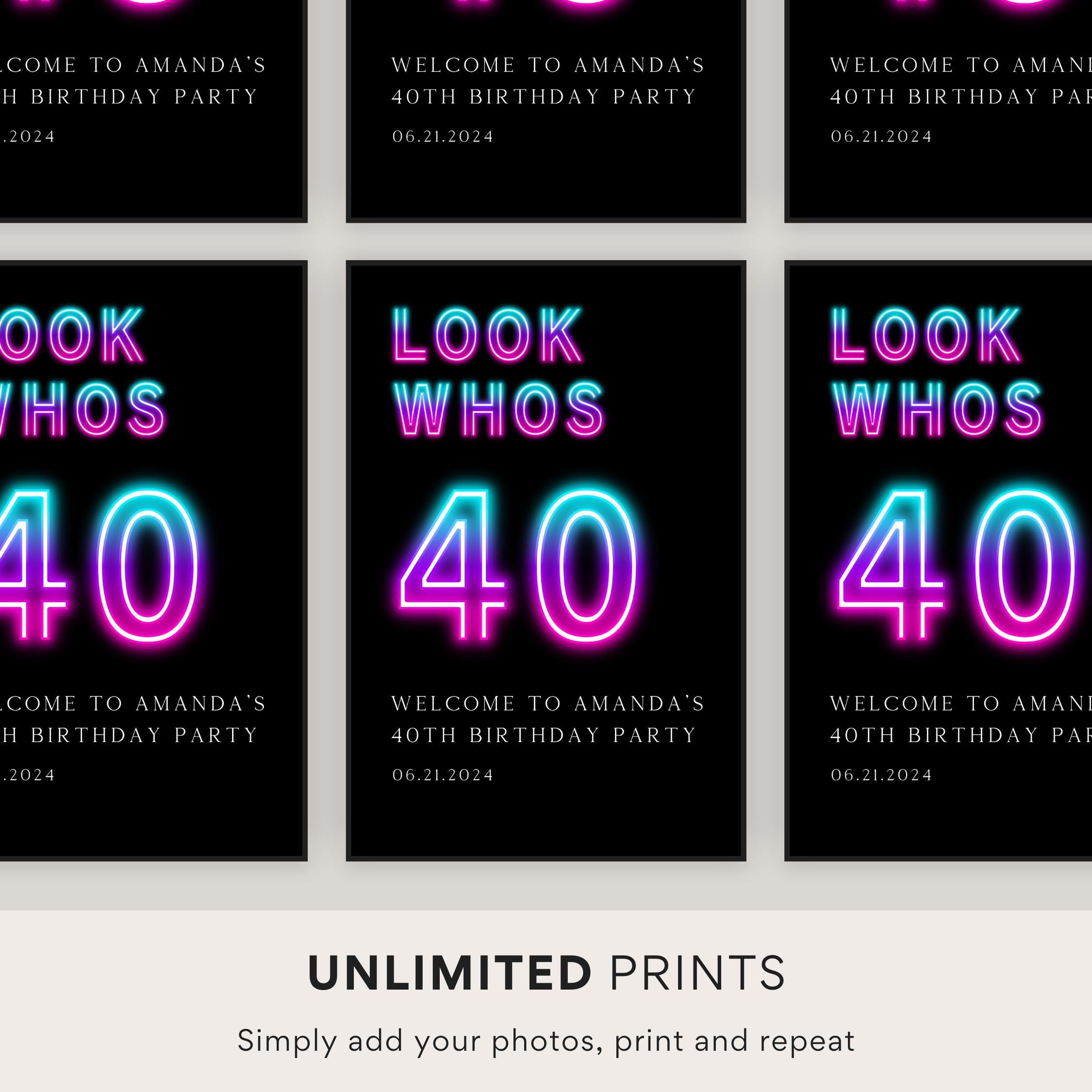 Neon 40th Birthday Party Welcome Sign, Neon Shine Birthday Poster, Any ...