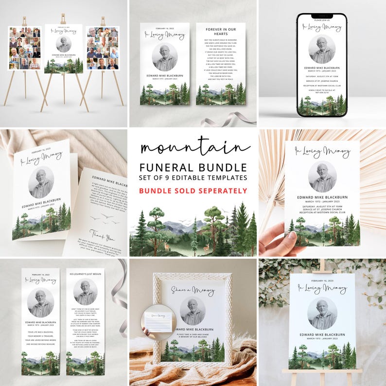 Forest Funeral Program Template for Man, Hiking Memorial Service ...