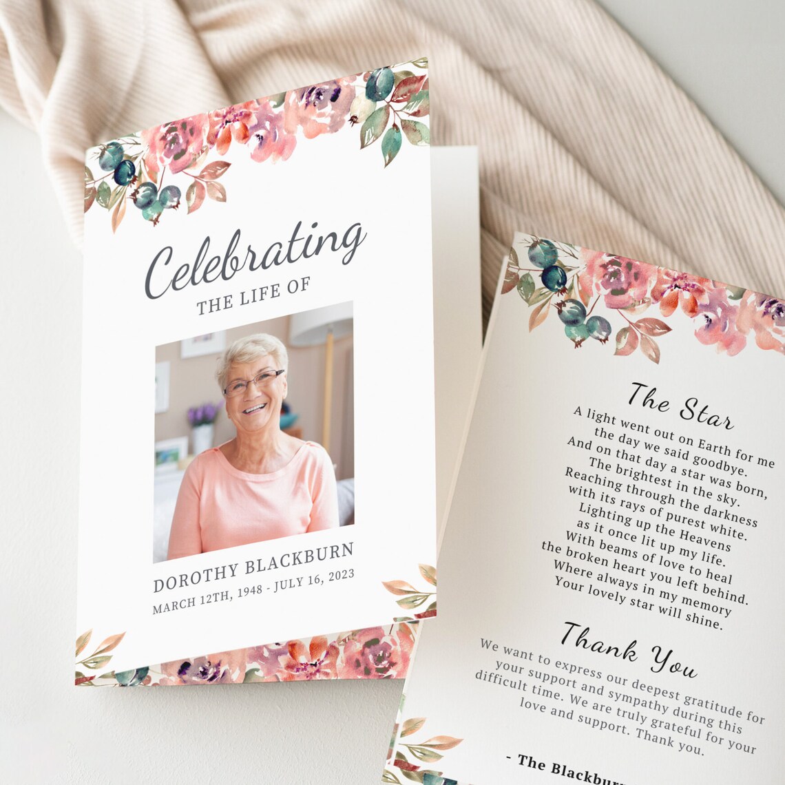 Floral Funeral Program for Woman, Greenery Template, Order of Service ...