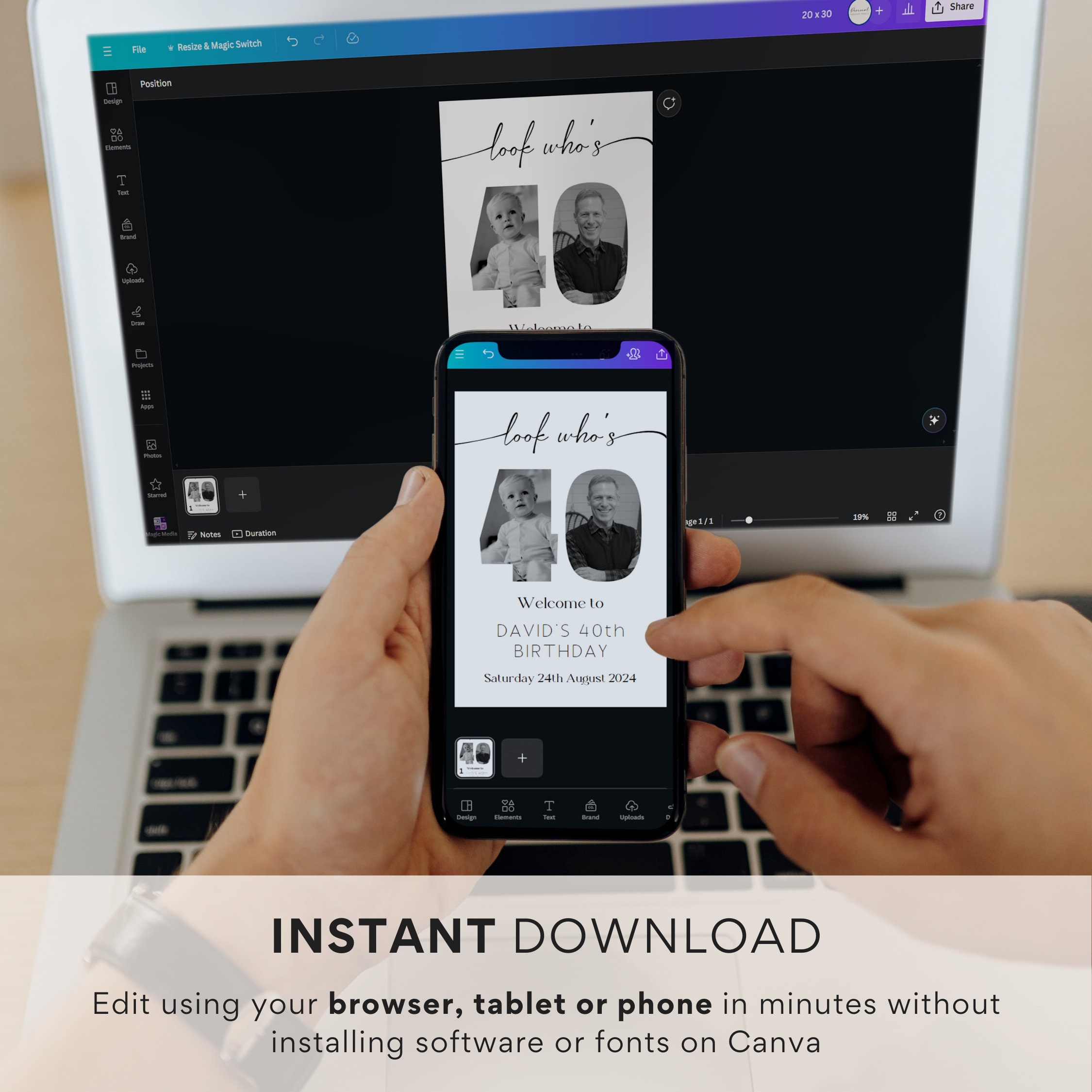 40th Birthday Poster for Man, Minimal Look Who's Forty Welcome Sign ...