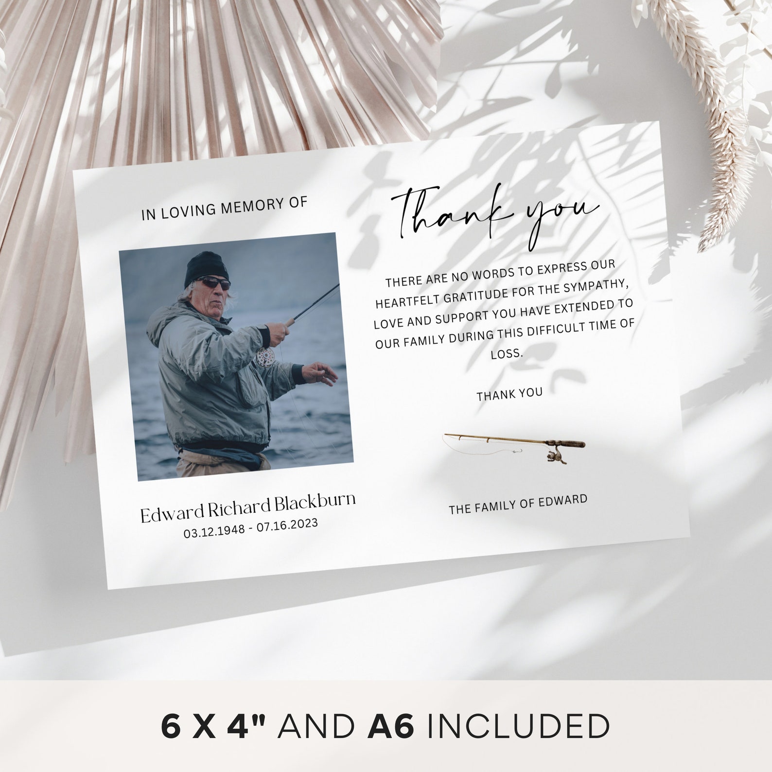Fishing Funeral Thank You Card Template, in Loving Memory, Obituary ...