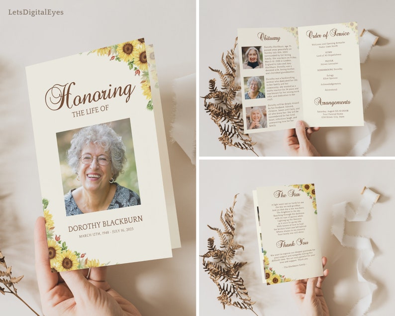 Sunflower Funeral Program Template for Woman Floral Obituary - Etsy UK