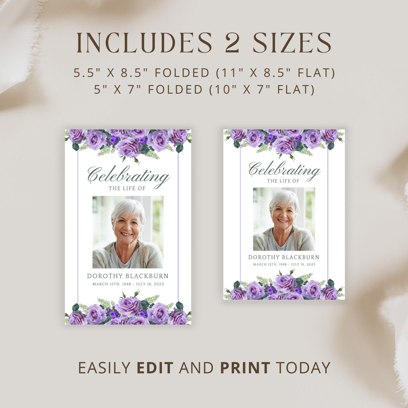 Peony Funeral Program Template, Memorial Service, Obituary Template ...