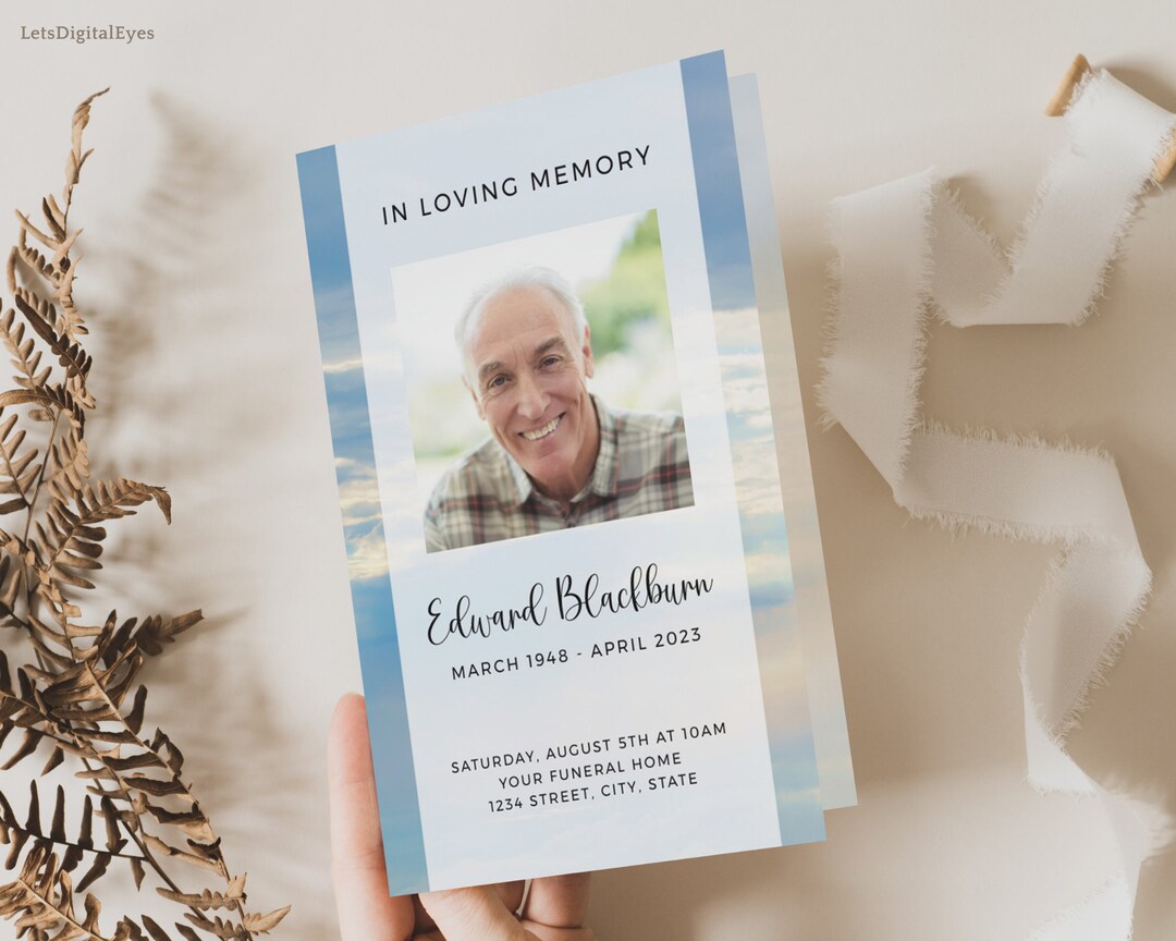Sky Blue Funeral Program Template Personalized Obituary - Etsy