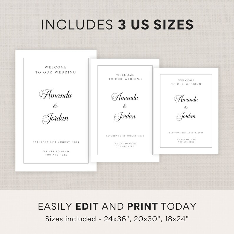 Minimalist Wedding Welcome Sign Template, Welcome to Our Wedding Poster ...