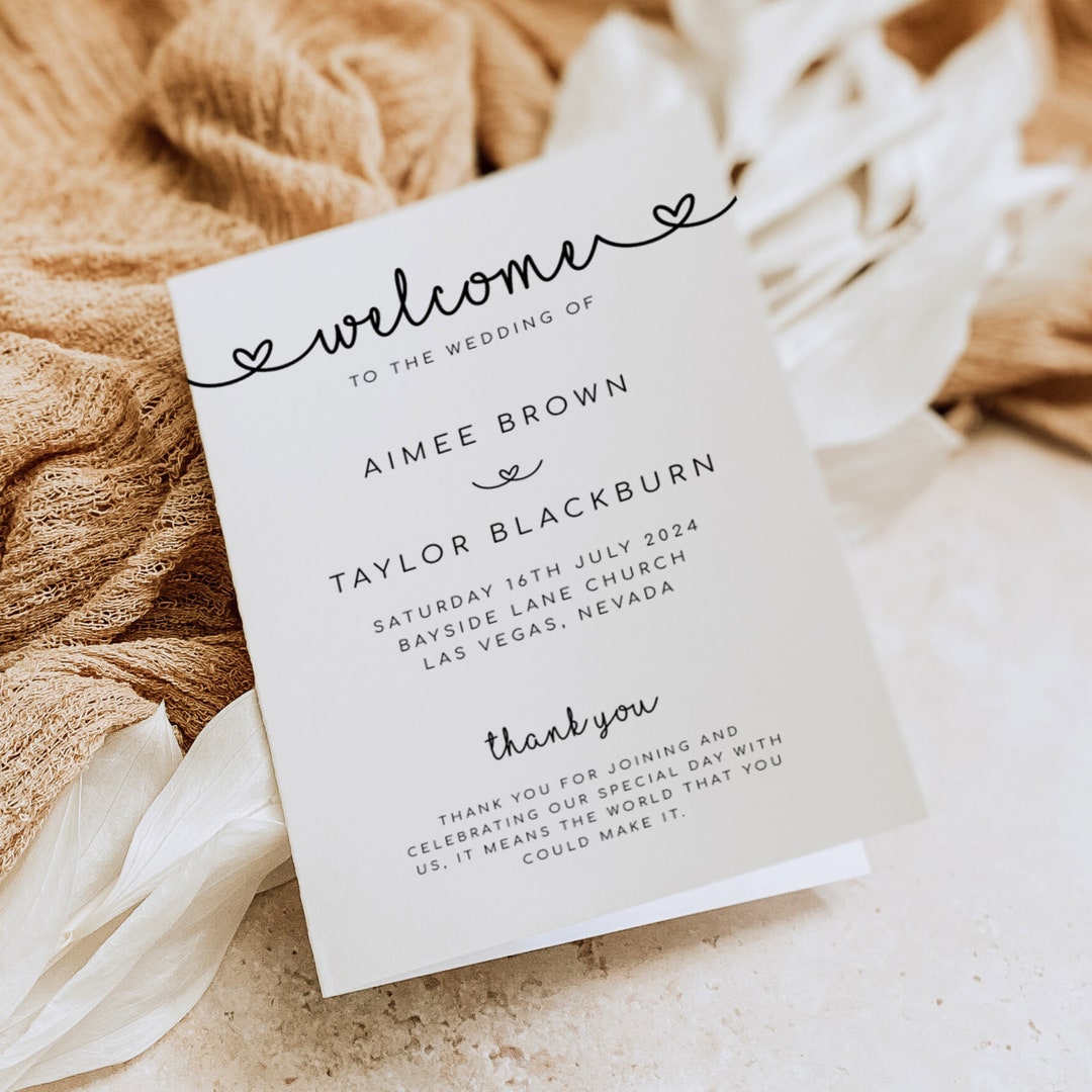 Modern Wedding Program Template, Church Program Wedding, Minimal Order ...