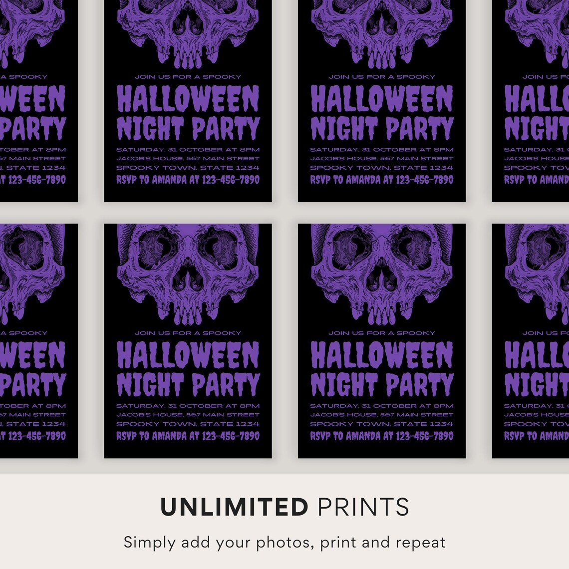 Spooky Skull Halloween Invitation Template, Printable Halloween Party ...