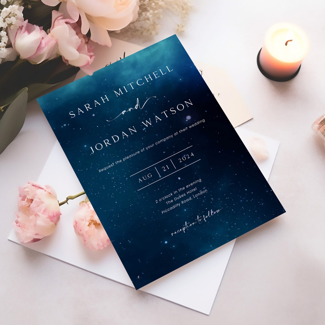 Celestial Wedding Invitation Template, Cosmic Themed Reception Cards, Bridal Moon Stationary ...