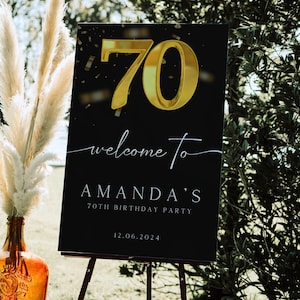 Gold 70th Birthday Welcome Sign, Modern Poster, Black and Gold Birthday ...