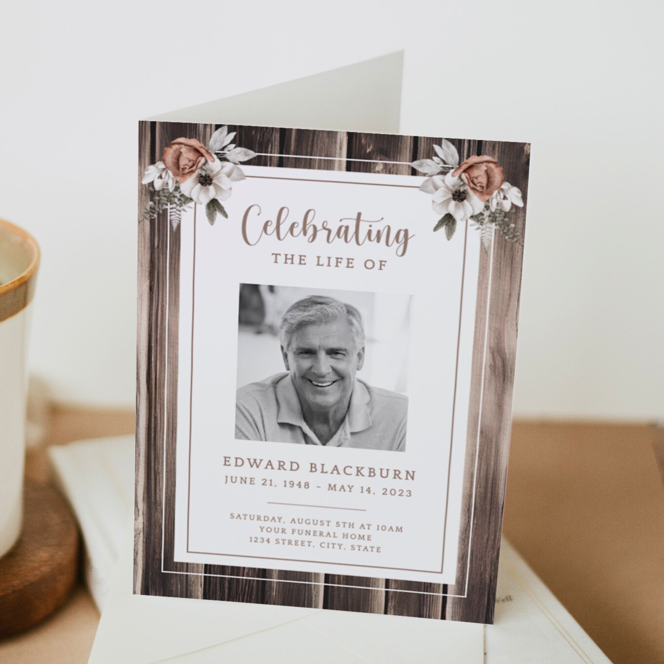 Rustic Funeral Program Template, Masculine Order of Service, Obituary ...
