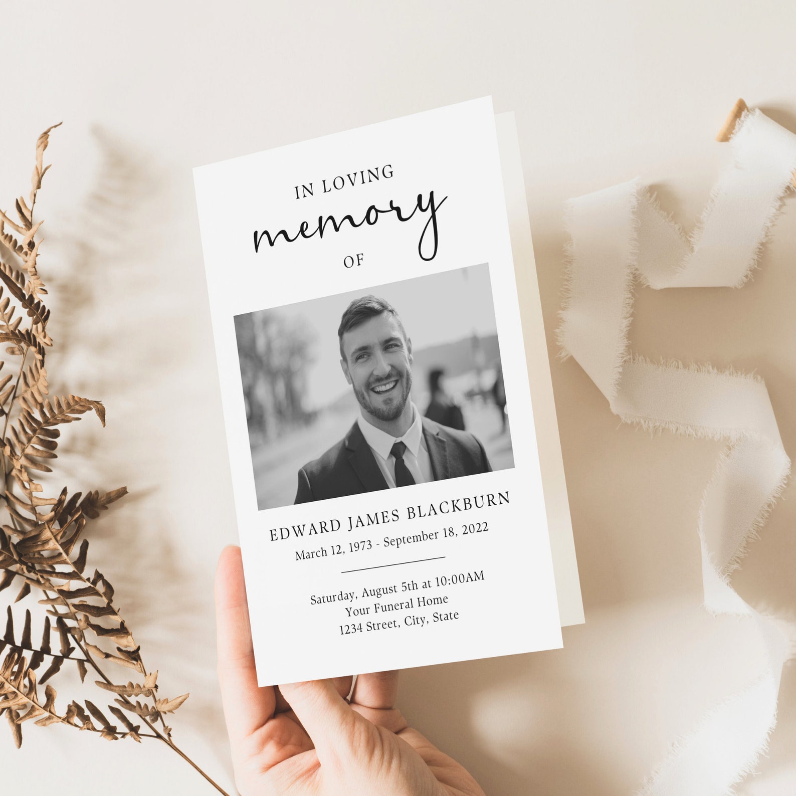 Minimalist Funeral Program Template, Memorial Booklet, Simple Obituary ...