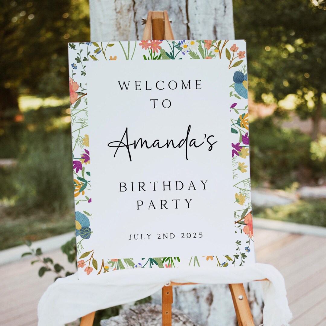 Wildflower Birthday Poster, Welcome Sign for Woman, Floral Birthday ...