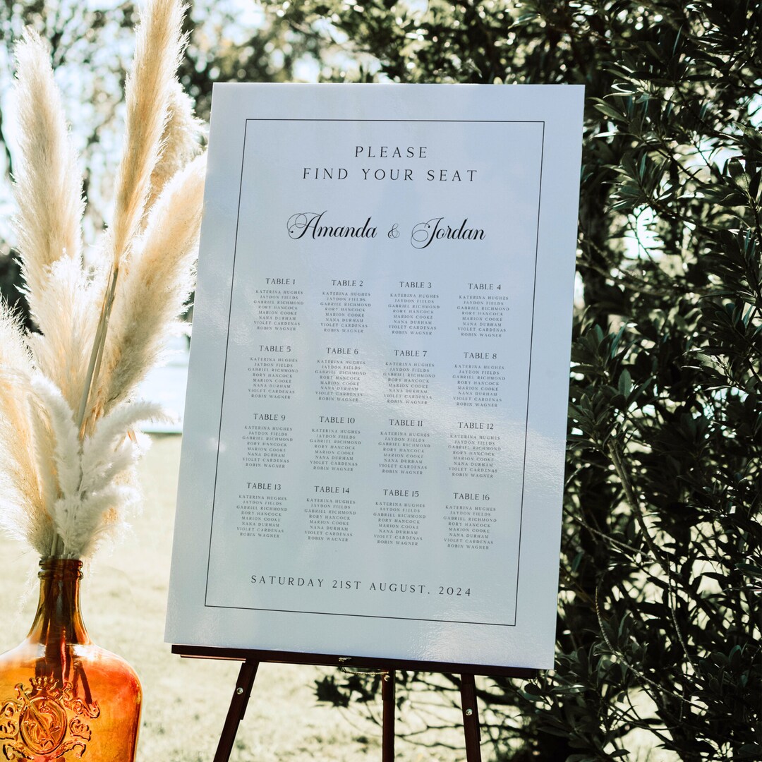 Elegant Wedding Seating Chart, Minimalist Table Guest Arrangement for ...