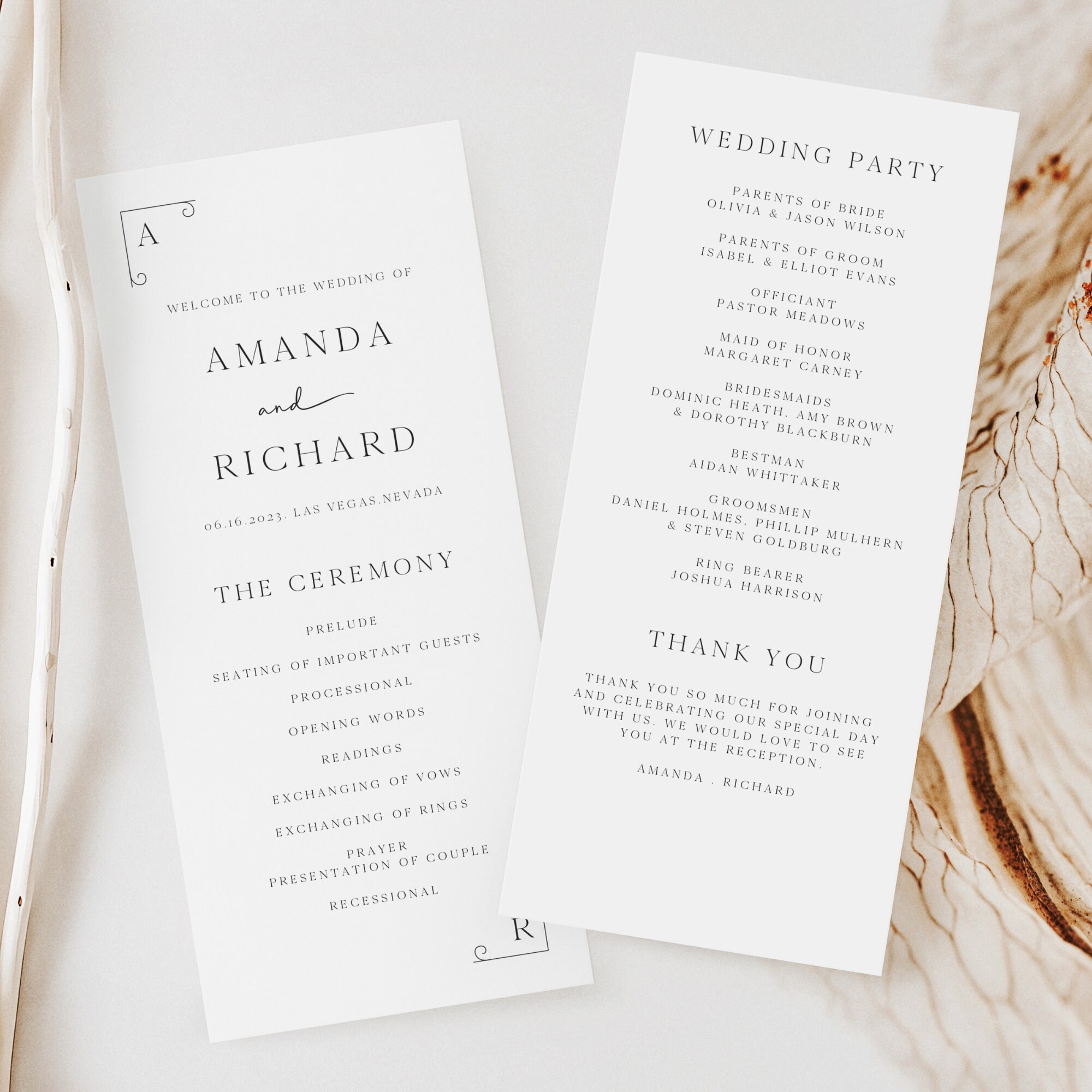 Elegant Wedding Program Template, Minimalist Wedding Timeline, Modern ...
