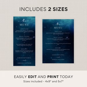 Starry Night Wedding Menu Template, Blue Celestial Dinner List ...