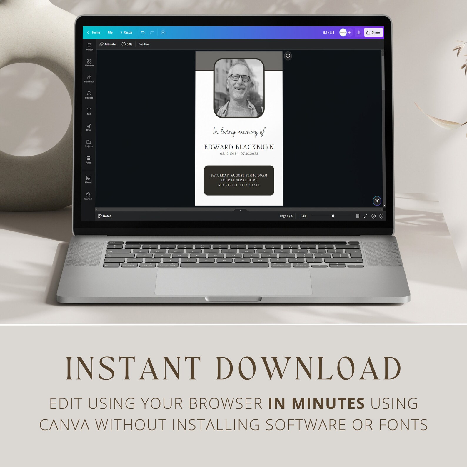 Masculine Funeral Program Template for Man, Bifold Funeral Program ...