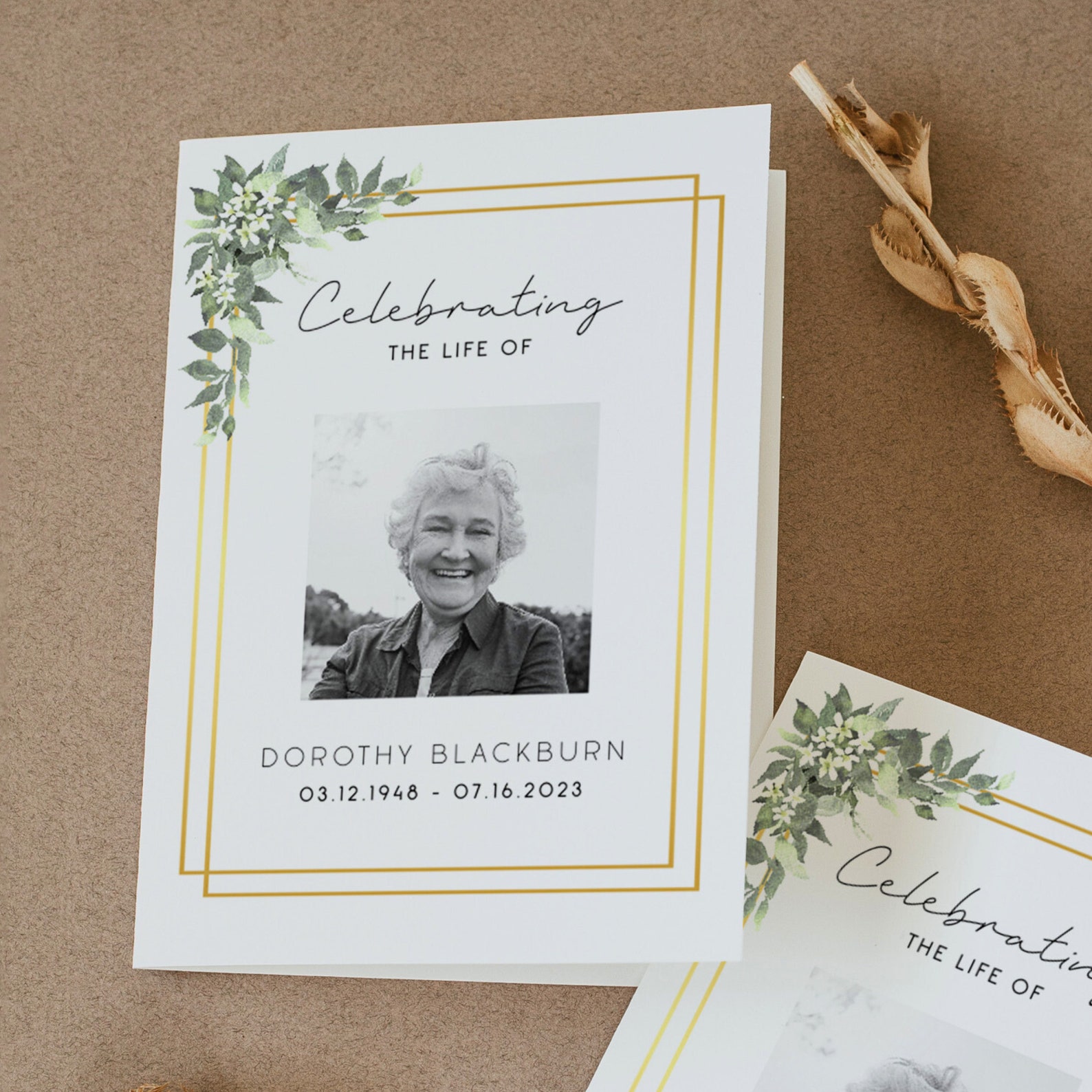 Greenery Funeral Program Template, Floral Memorial Service Booklet ...