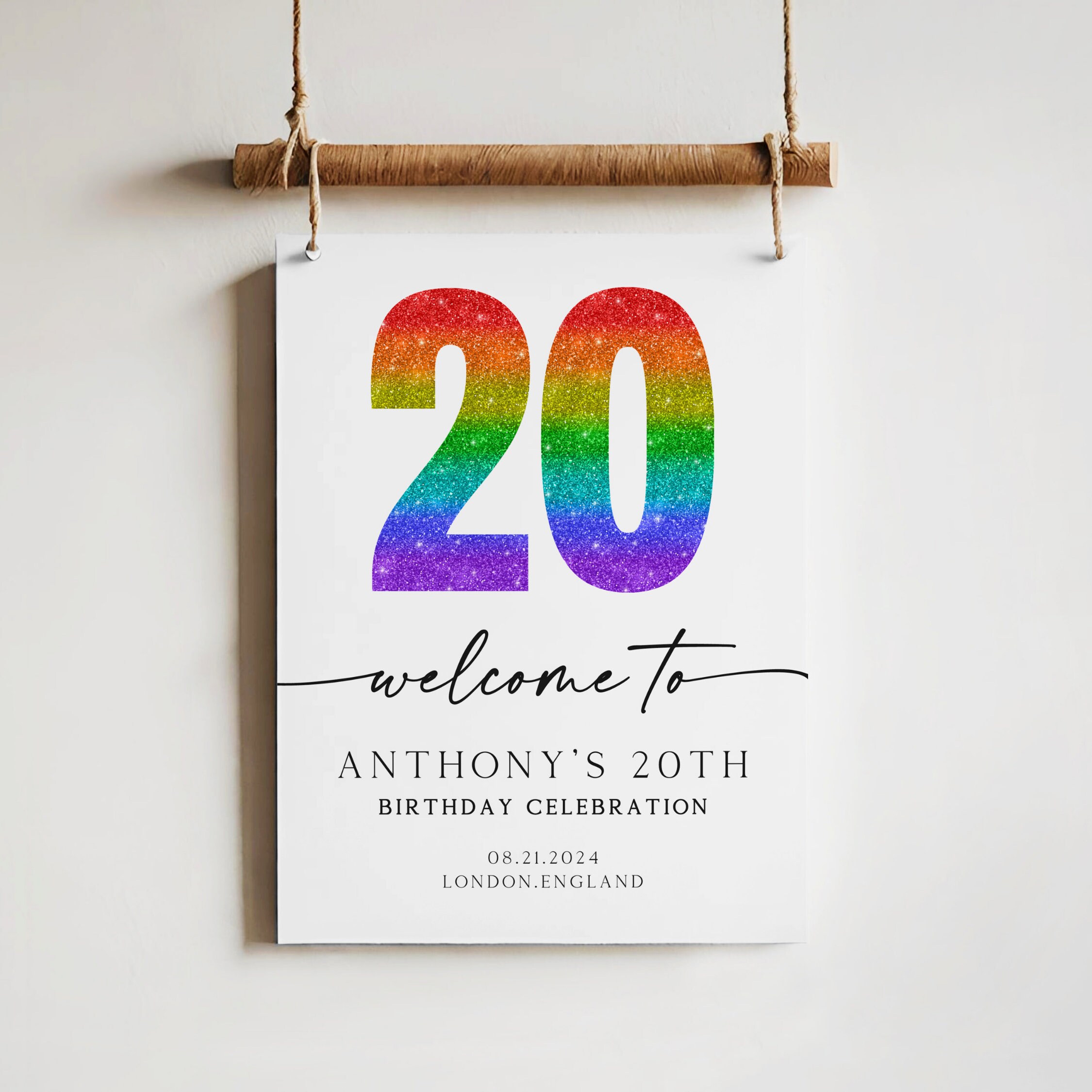 Rainbow 20th Birthday Poster, Welcome Sign Party Decor, Pride Birthday ...