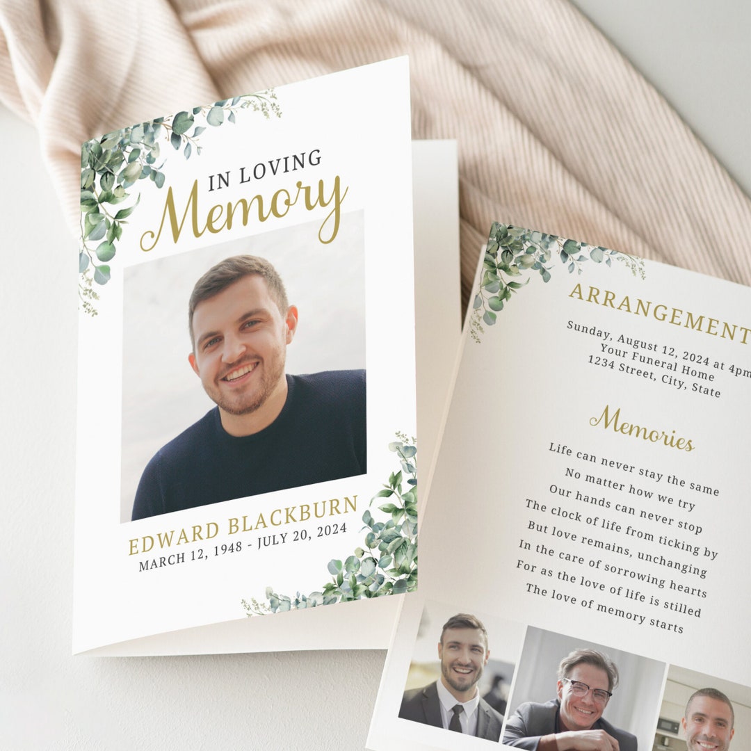 Floral Funeral Program Template for Man, Memorial Service Brochure ...