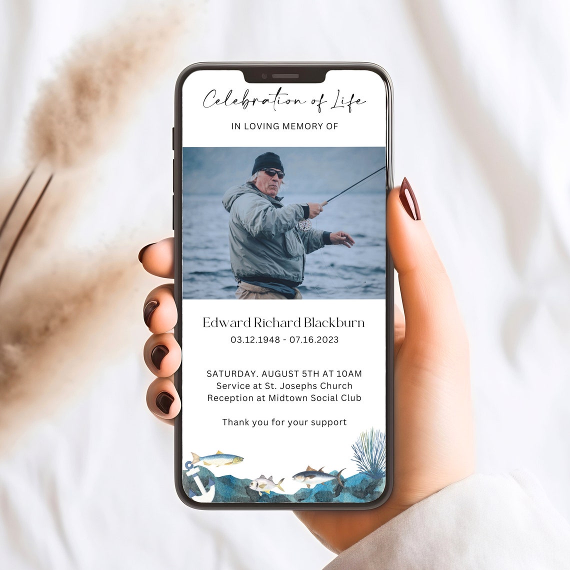 Fishing Funeral Bundle Set, Deep Blue Obituary Templates, Celebration ...