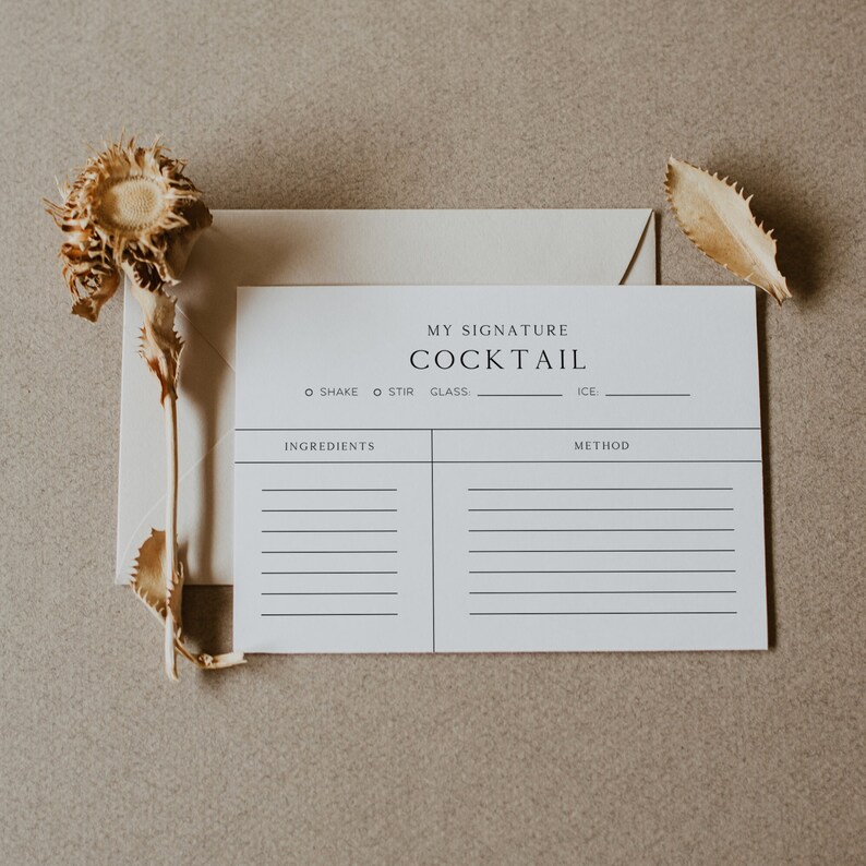 Signature Drinks Recipe Cards Template, Fillable Cocktail Method ...