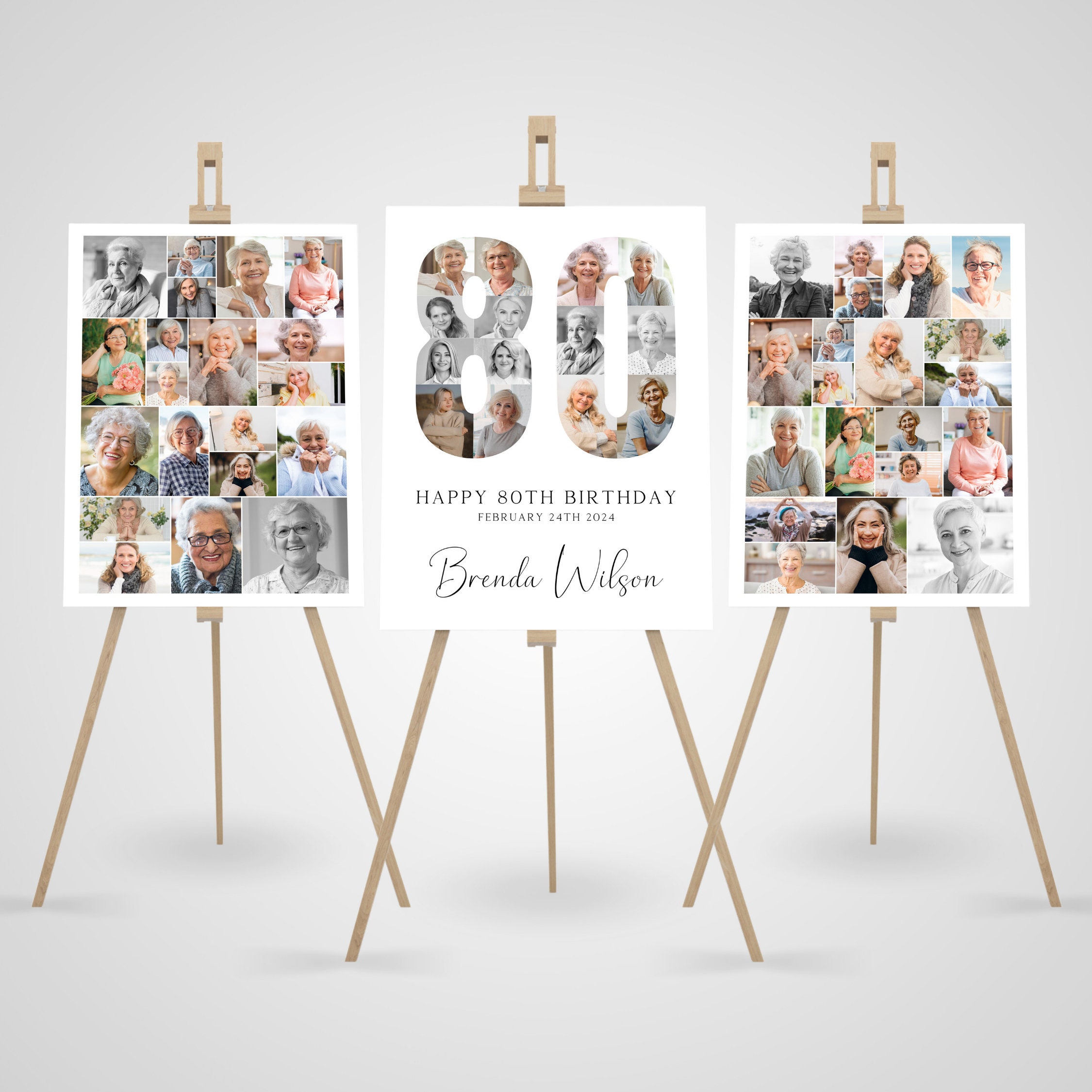 80th Birthday Photo Sign for Her, Large Poster Collage Board With Space ...
