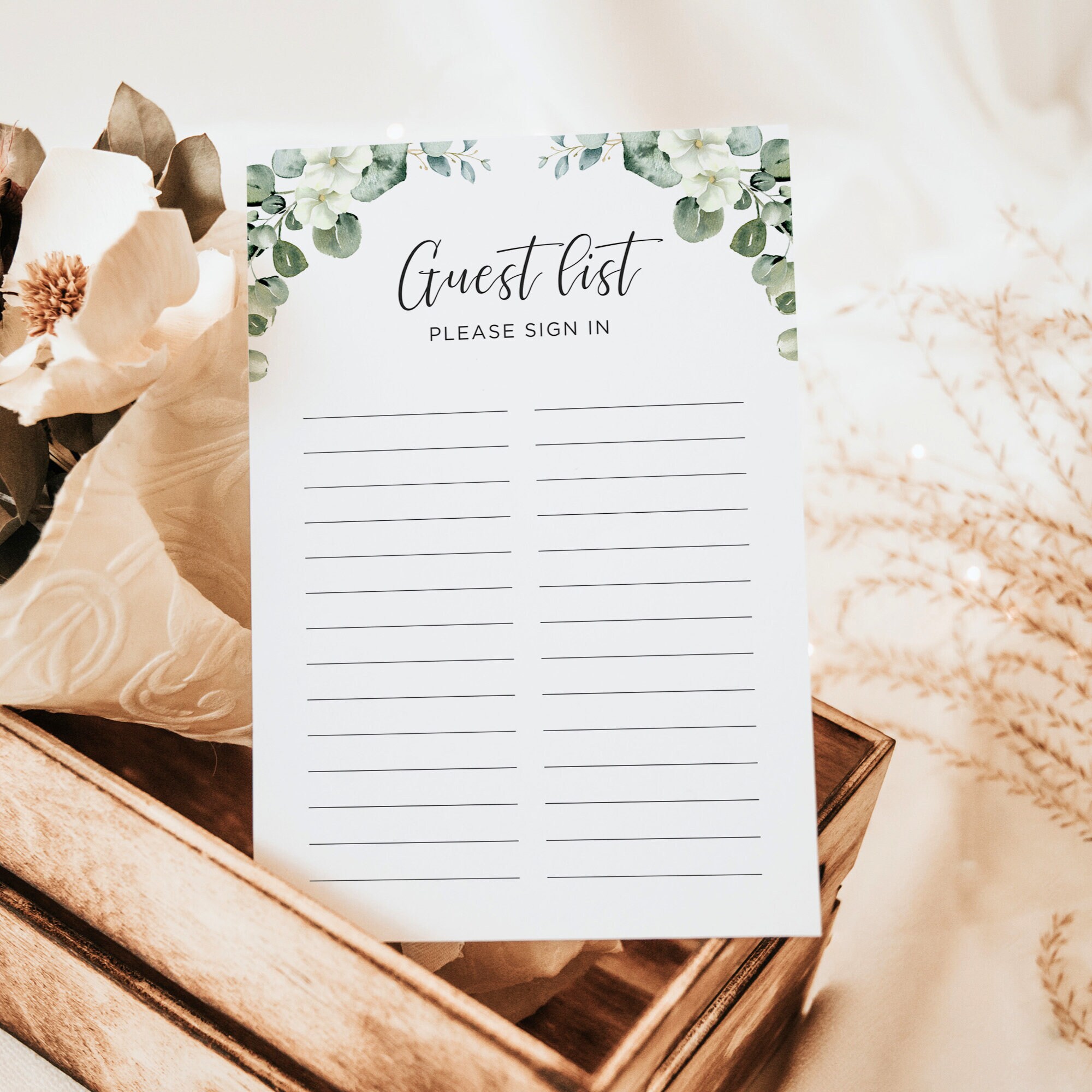 Wedding Guest List, Printable Sign in Sheet, Greenery Sign, Guest Book ...