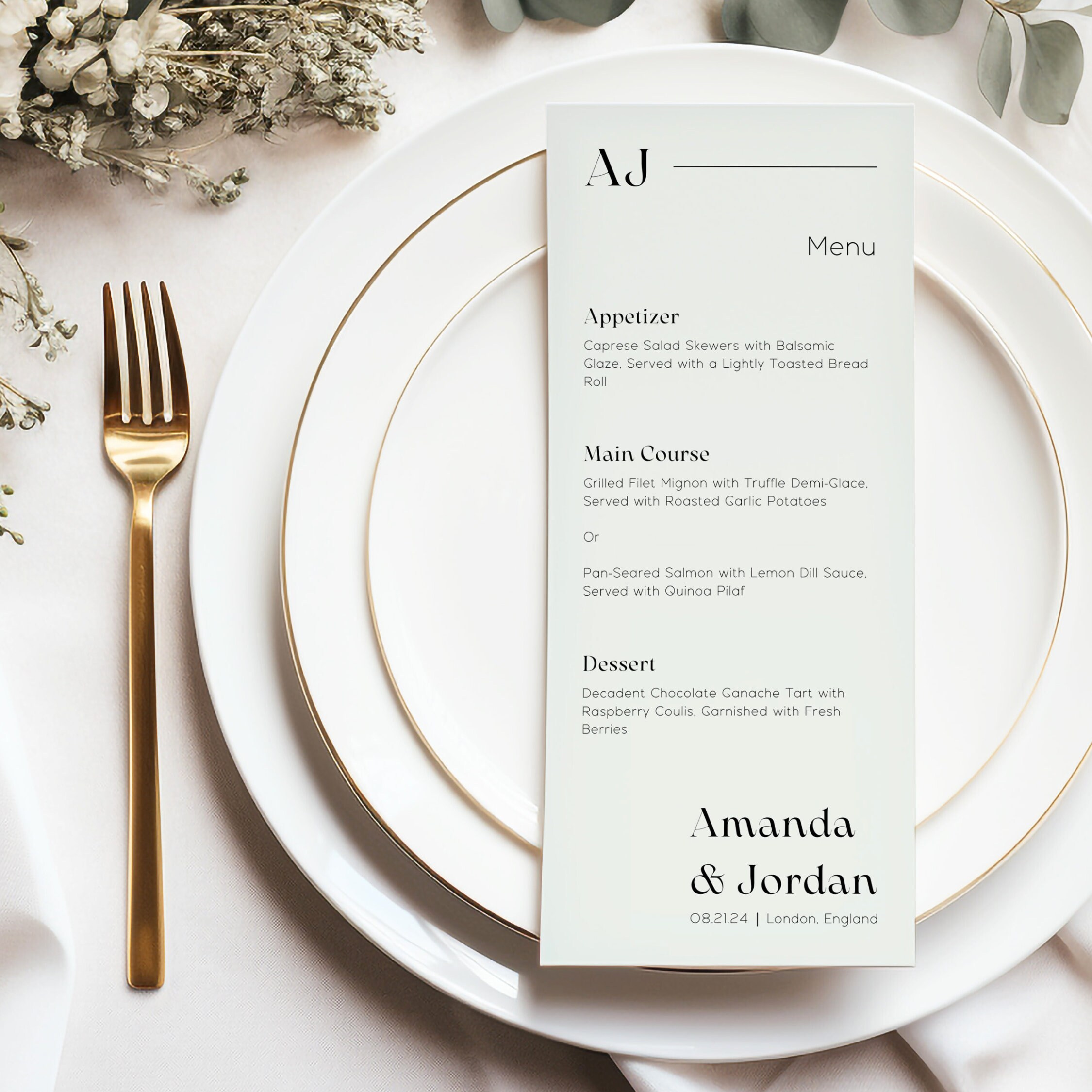 Rustic Wedding Menu Template, Sage Green, Minimalist Dining Card for ...
