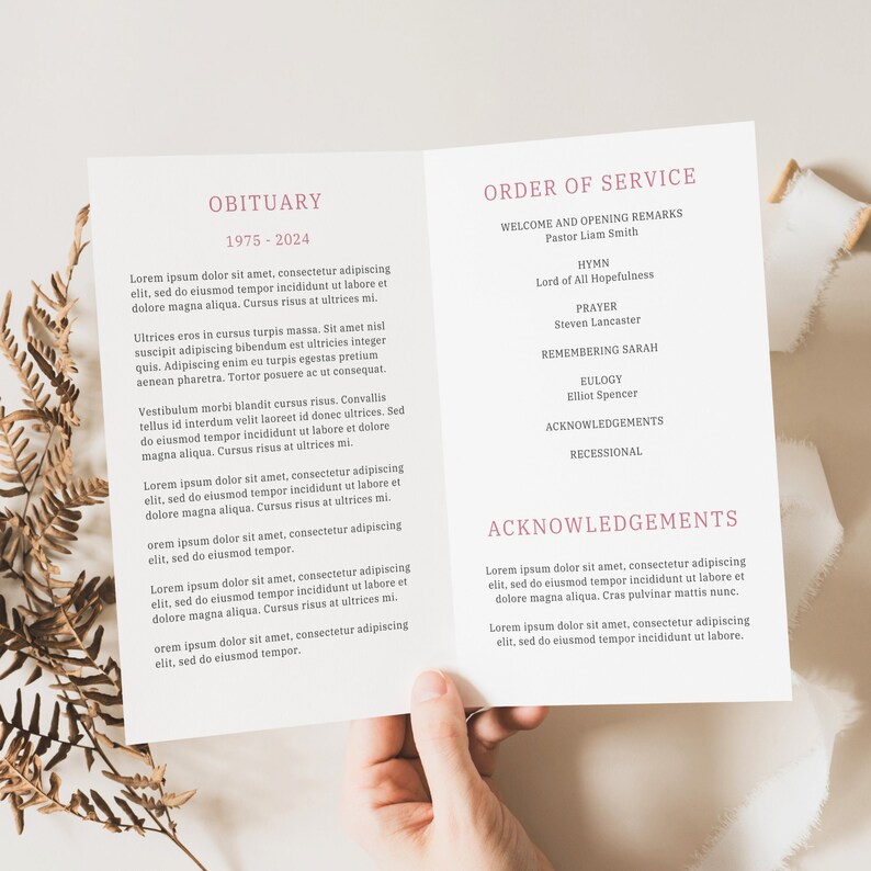Editable Memorial Program, Printable Funeral Program, Order of Service ...