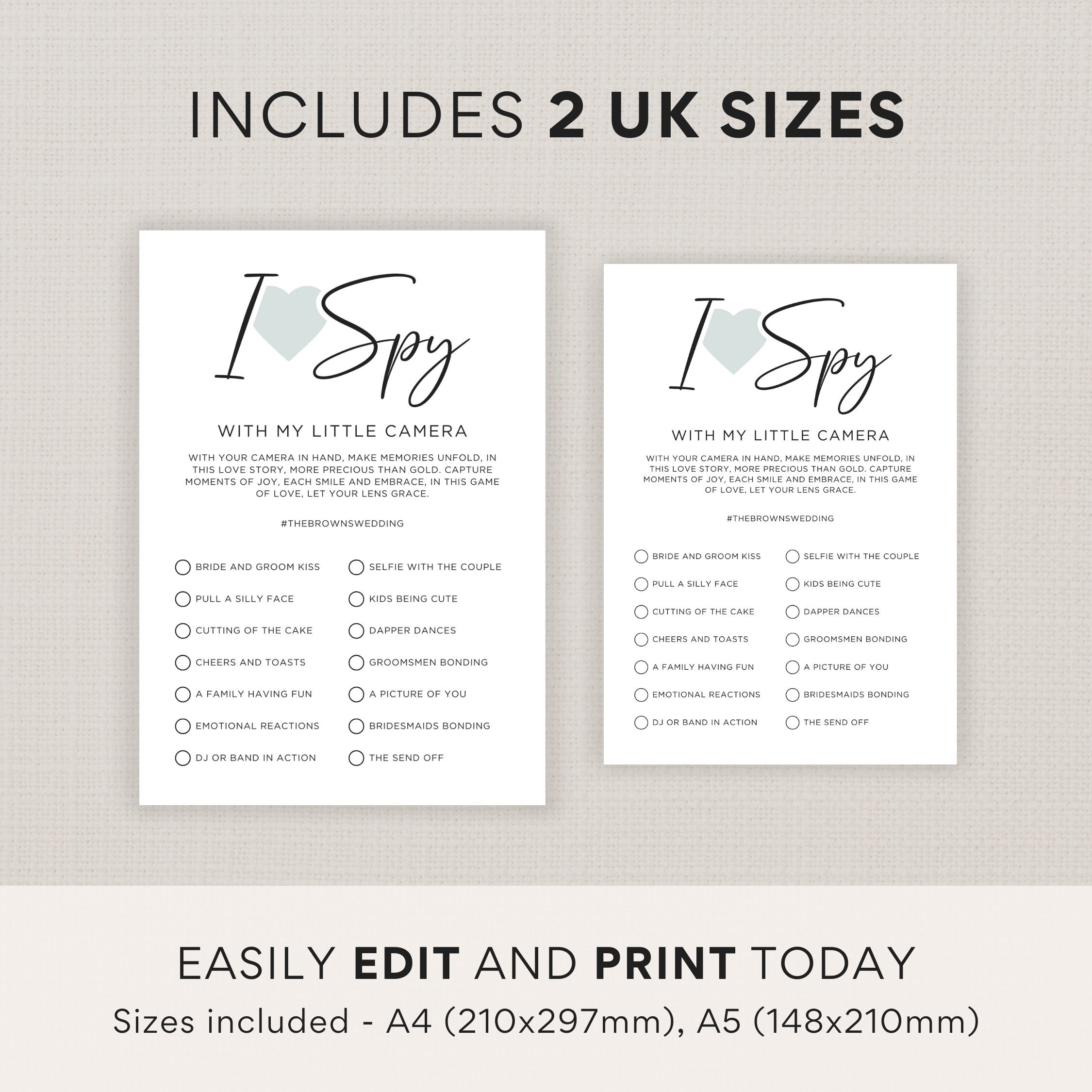 I Spy Wedding Table Game, Bridal Shower Photo Hunt, Favor Game for ...