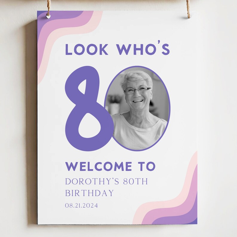 Wavy 80th Birthday Photo Sign for Woman, Look Who's 80, Curvy Welcome ...