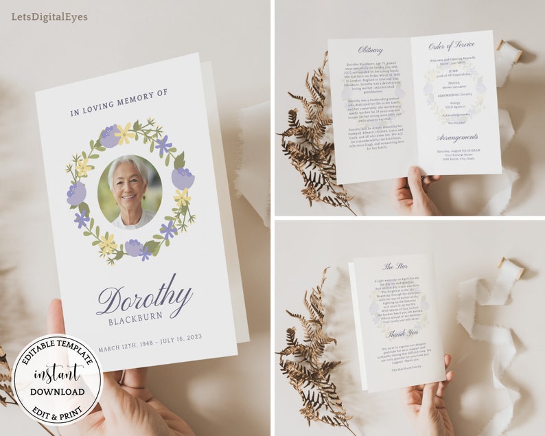 Floral Funeral Program Template for Woman Funeral Service - Etsy
