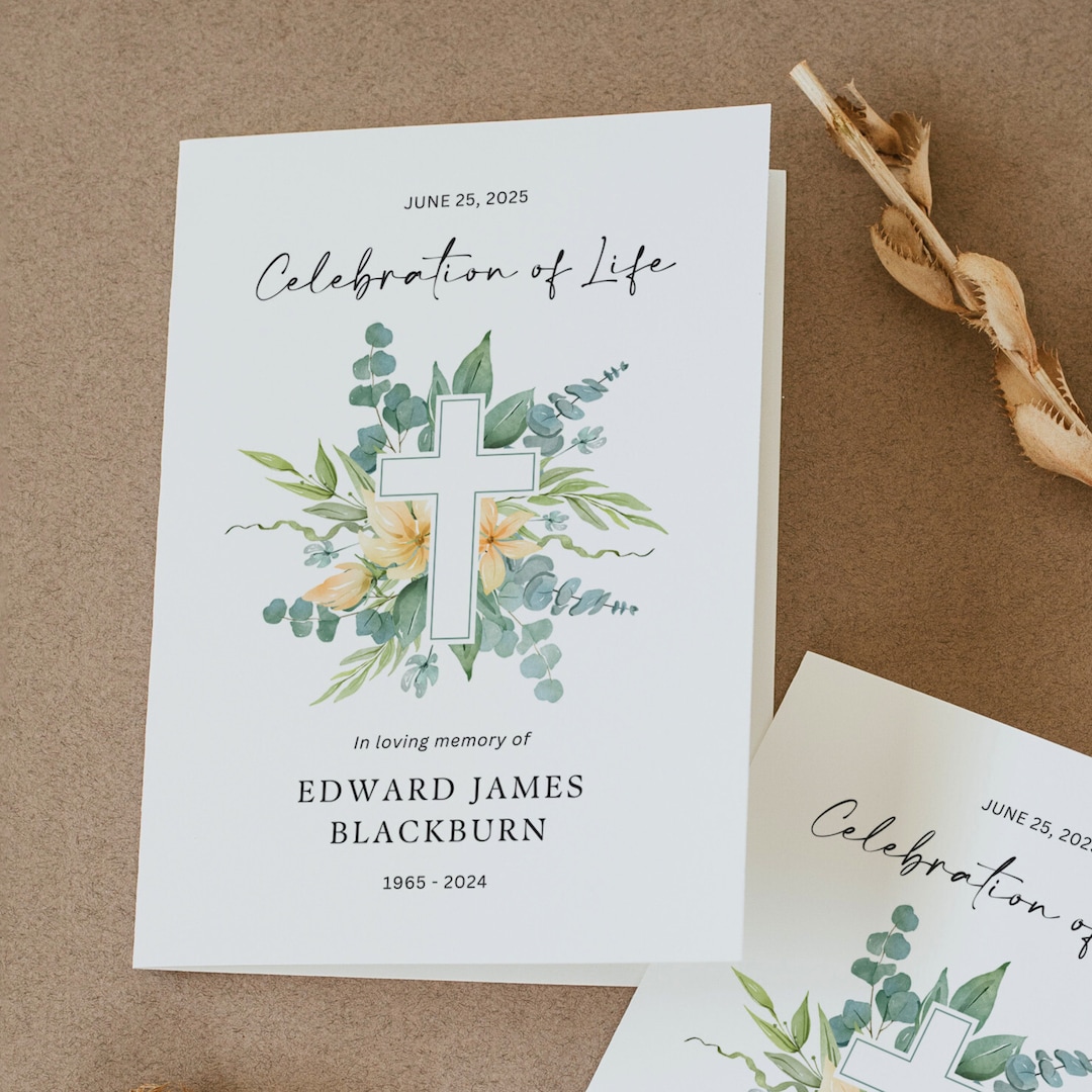 Celebration of Life Program, Religious Funeral Service Template ...