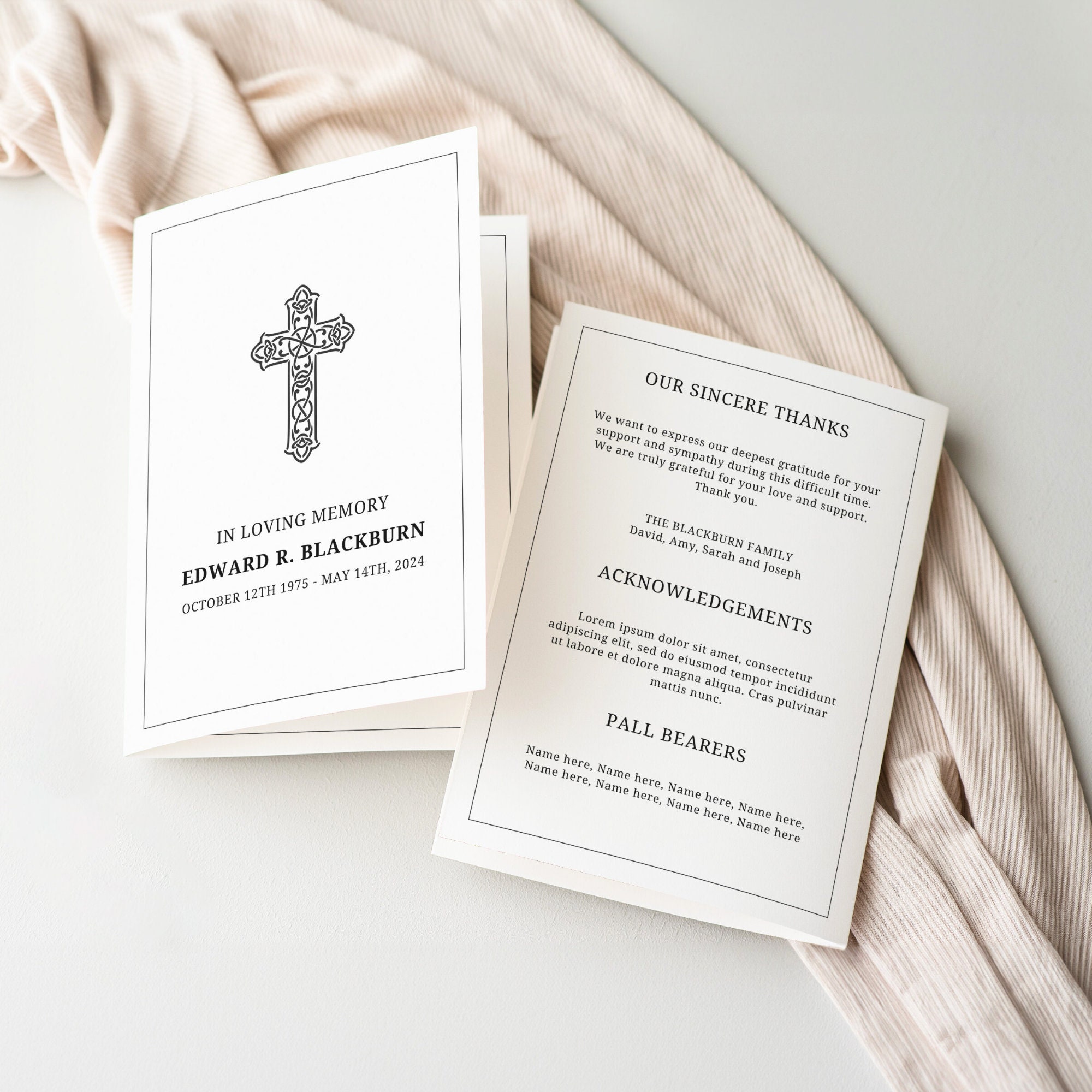 Catholic Cross Funeral Program, Minimal Obituary Template, Editable ...