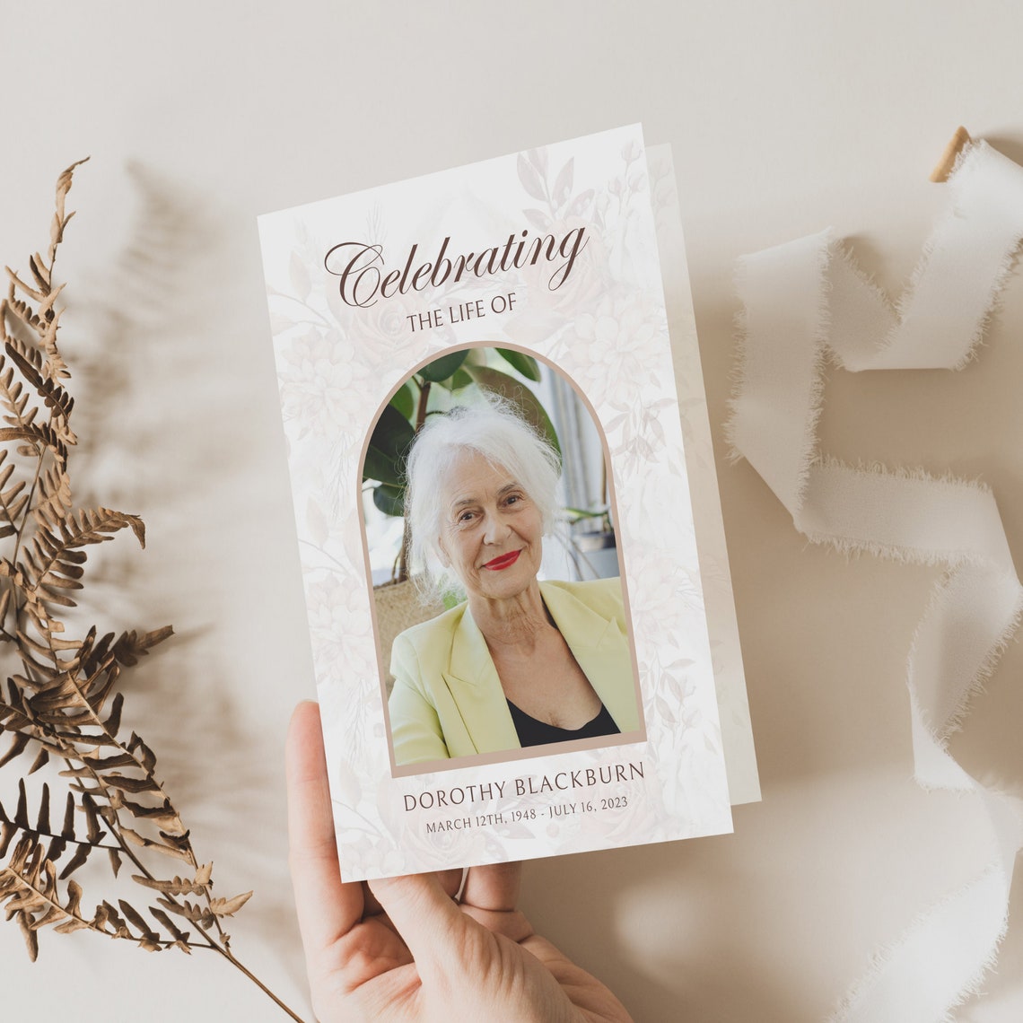 Women Funeral Program Template, Celebration of Life, Greenery Template ...