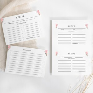 Floral Recipe Cards Template, Bridal Shower Recipe, Editable Recipe ...