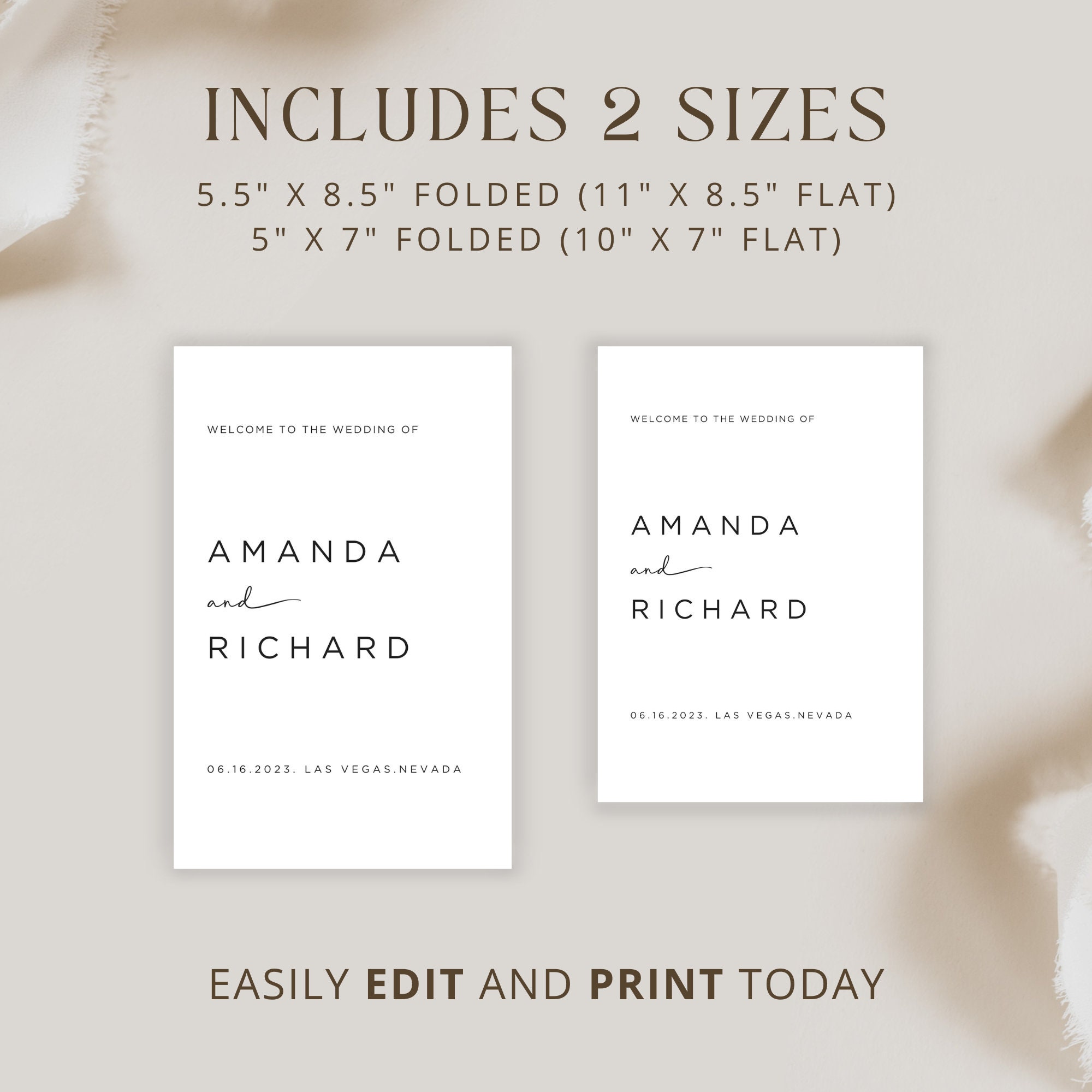 Sophisticated Wedding Program Template, Minimalist Order of Service ...