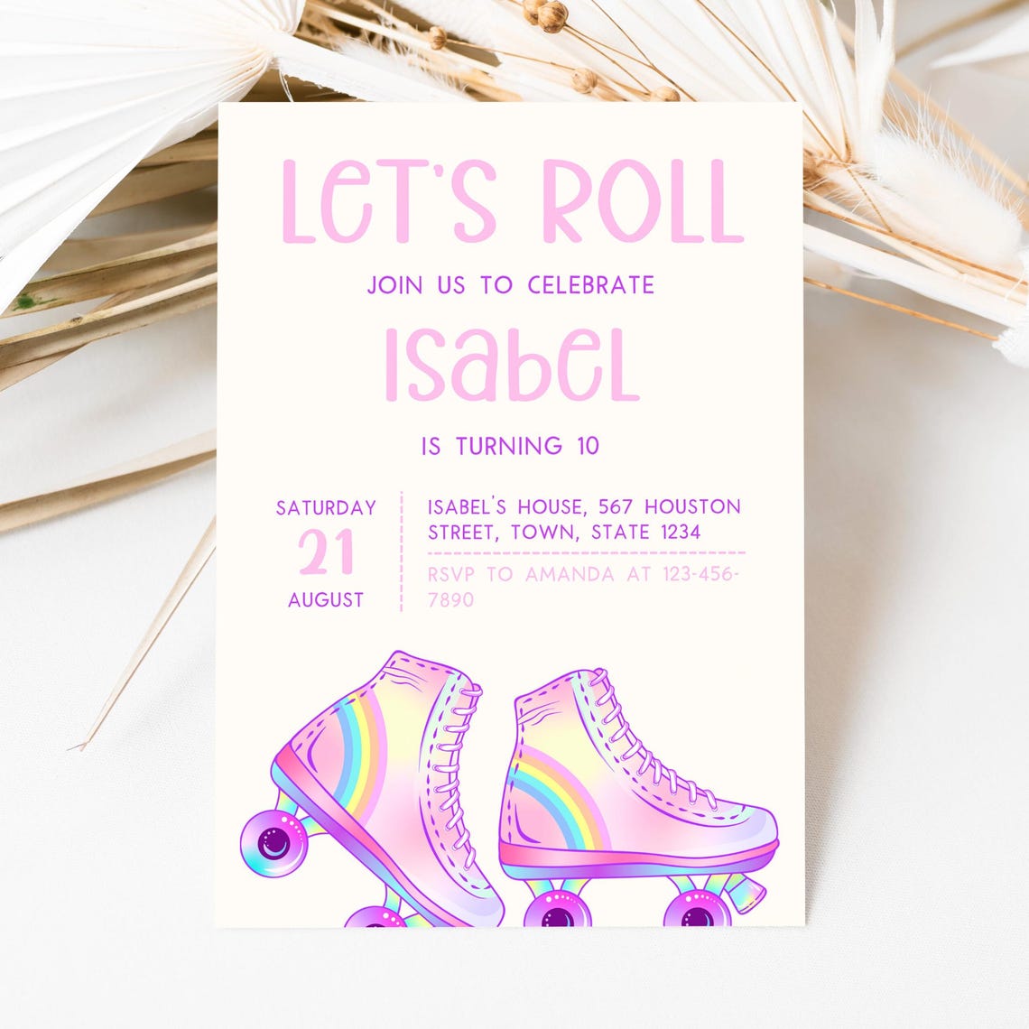 Skate Party Birthday Invitation Template, Lets Roll Invite, Roller ...