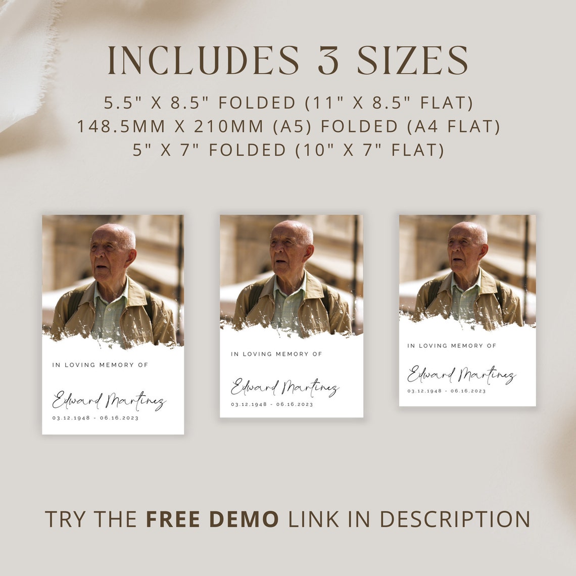 Editable Funeral Program Template in Loving Memory Printable Obituary ...