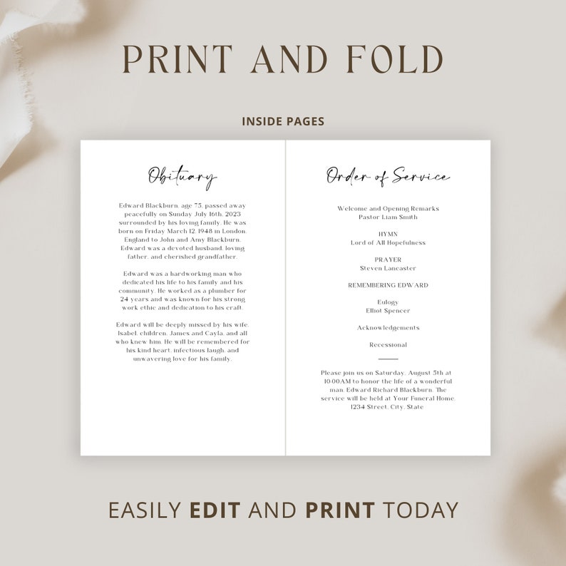 Fishing Funeral Program Template for Man Memorial Service - Etsy