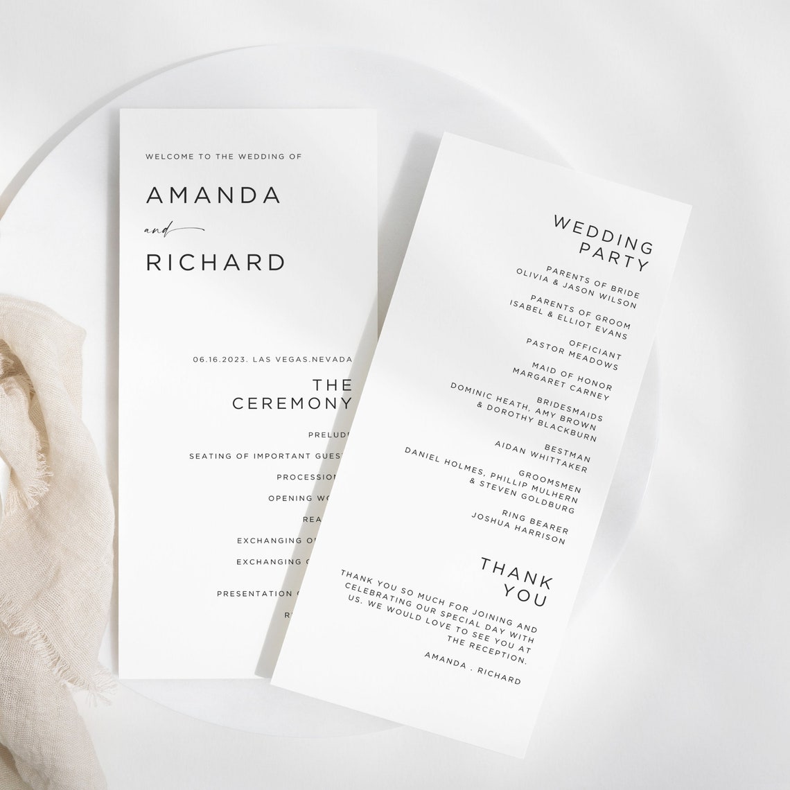 Elegant Wedding Program Template, Wedding Itinerary Program, Minimalist ...