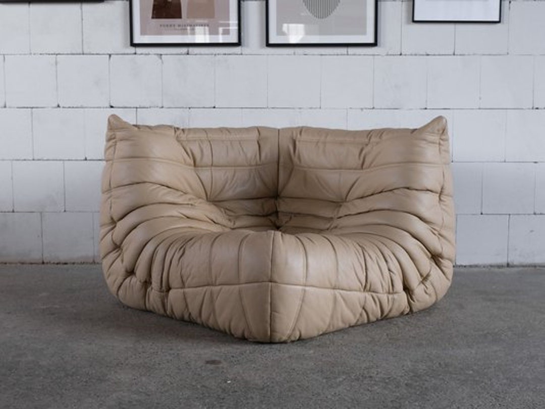 Corner Togo Sofa Leather Sofa in Beige Leather Sofa Corner - Etsy