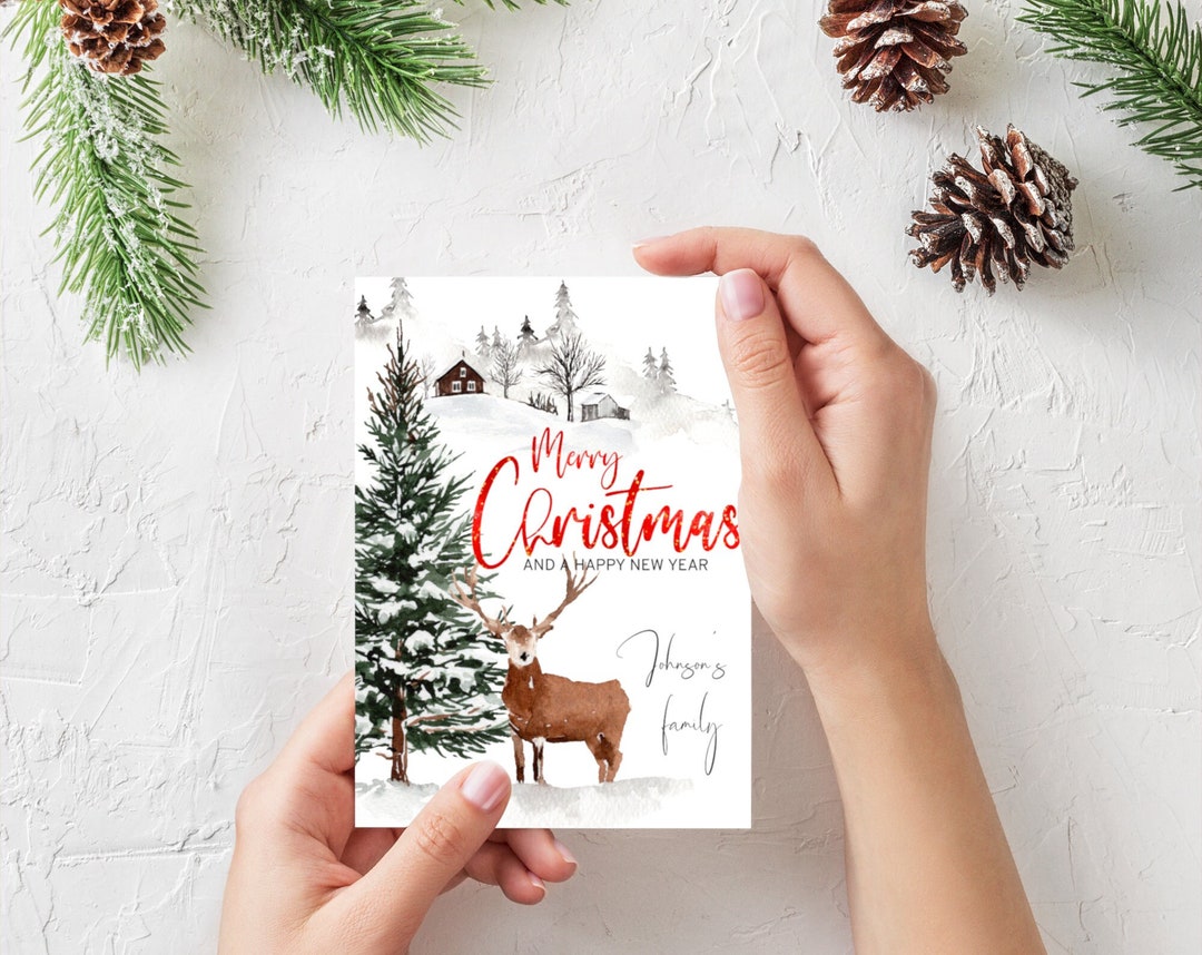 Printable Christmas Greeting Card, Editable Wintry Merry Christmas ...