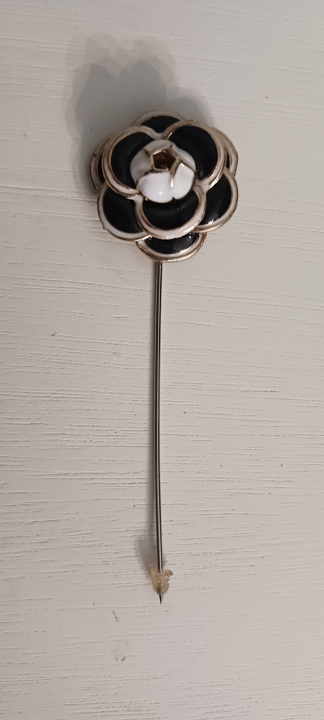 Vintage Black White Floral Design Stick Pin Brooch - Etsy