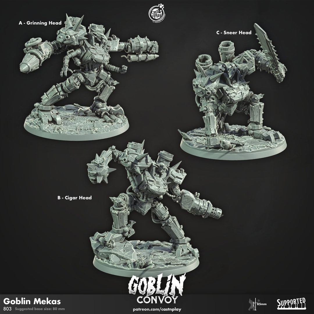 Goblin Mekas Miniatures 3D Printed Goblin Mech Warriors Set for ...